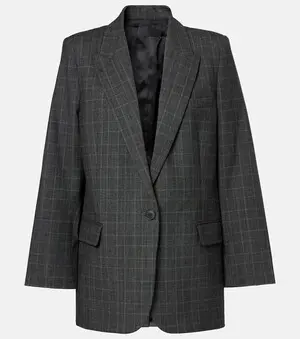 NILI LOTAN Diane Checked Wool-blend Blazer - Grey