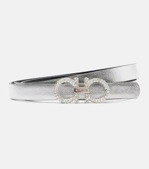 FERRAGAMO Gancini Metallic Leather Belt - Silver