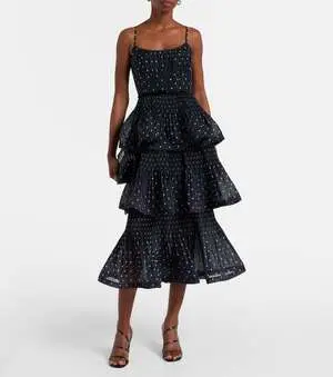 Zimmermann Polka-dot Tiered Midi Dress - Black
