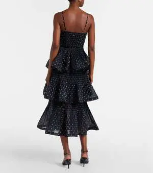 Zimmermann Polka-dot Tiered Midi Dress - Black