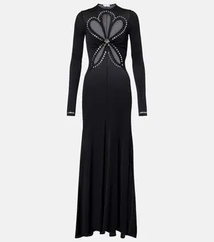 Rabanne Cutout Embellished Jersey Maxi Dress - Black