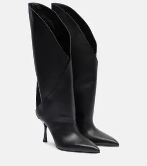 Balmain Twist 95 Leather Knee-high Boots - Black