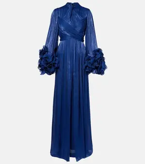 Costarellos Draped Ruffled Gown
