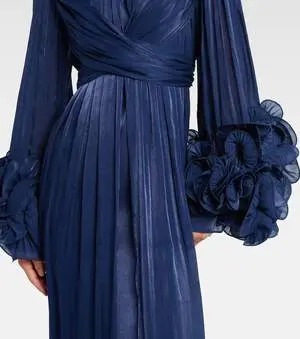 Costarellos Draped Ruffled Gown