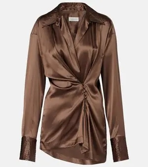 Dries Van Noten Draped Silk-blend Shirt - Brown