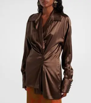 Dries Van Noten Draped Silk-blend Shirt - Brown