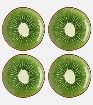 BORDALLO PINHEIRO Tropical Fruits Kiwi Set Of 4 Earthenware Dessert Plates - Green
