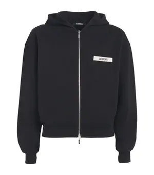 Jacquemus Grosgrain Logo Zip-up Hoodie - Black