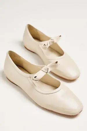 Maeve Knotted Bow Mary Jane Flats - Cream