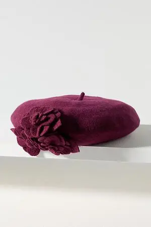 San Diego Hat Wool Flower Beret - Wine