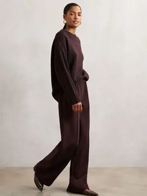 REISS Wide-leg Trousers With Elasticated Waist - Burgundy