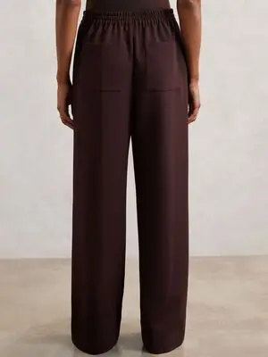 REISS Wide-leg Trousers With Elasticated Waist - Burgundy