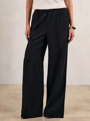 REISS Wide-leg Trousers With Elasticated Waist - Navy