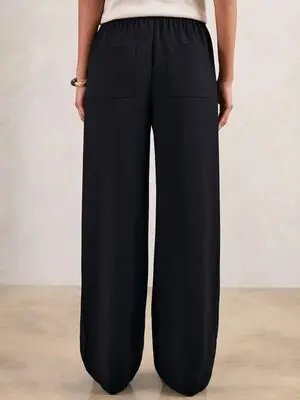 REISS Wide-leg Trousers With Elasticated Waist - Navy