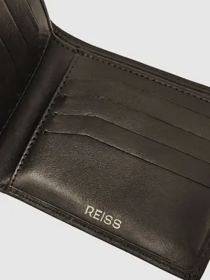 REISS Elton Large Lattice-effect Leather Wallet - Dark Brown