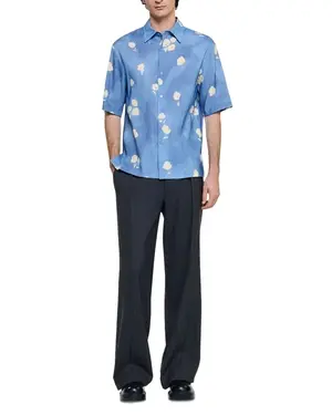 Sandro Water Flower Button Front Shirt - Blue Office