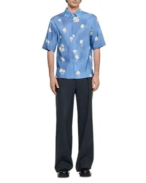 Sandro Water Flower Button Front Shirt - Blue Office