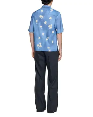 Sandro Water Flower Button Front Shirt - Blue Office
