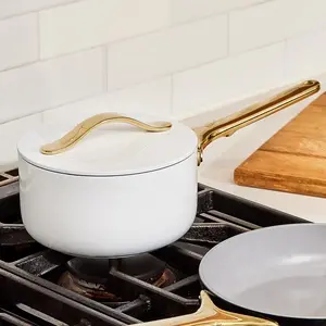 CARAWAY Iconics Nonstick Ceramic Saucepan With Lid - White/gold