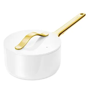 CARAWAY Iconics Nonstick Ceramic 1.75 Quart Saucepan - White/gold