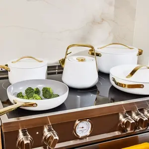 CARAWAY Iconics Ceramic Nonstick Cookware Set - White/gold