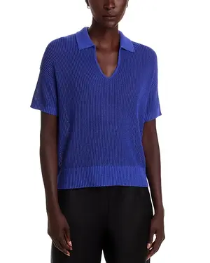 Eileen Fisher Cotton & Silk Split Neck Top - Royal