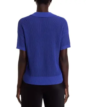 Eileen Fisher Cotton & Silk Split Neck Top - Royal