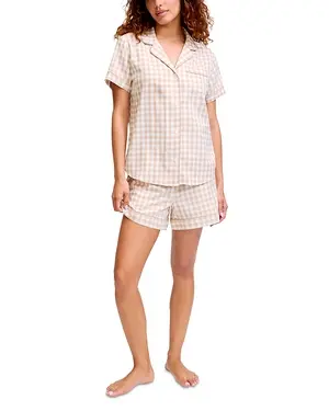 PETITE PLUME Gingham Pajama Set - Beige