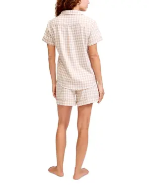PETITE PLUME Gingham Pajama Set - Beige