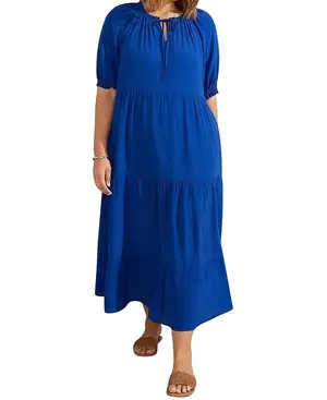 LIVE UNLIMITED Tiered V-neck Midaxi Dress - Blue