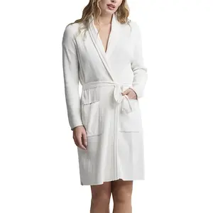 Barefoot Dreams Contrast Scallop Ribbed Robe - Pearl