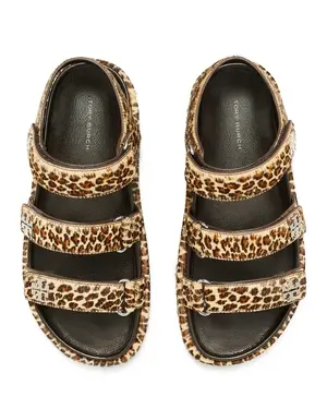 Tory Burch Kira Calf Hair Triple Strap Sandals - Leopard Multi