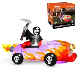 JOYFY 8ft Long Halloween Inflatable Grim Reaper Driving Car - One-color