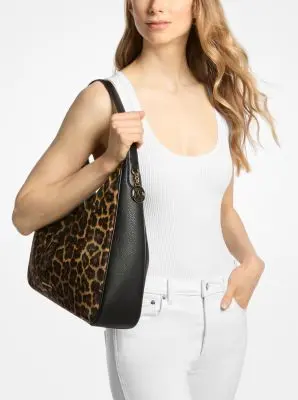 Michael Kors Nayla Medium Leopard Print Calf Hair Shoulder Bag