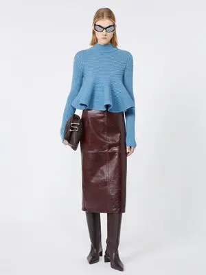 Max Mara Midi Nappa Leather Skirt - Bordeaux