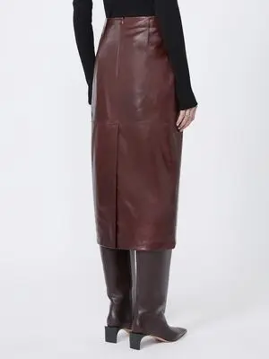 Max Mara Midi Nappa Leather Skirt - Bordeaux