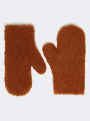 Max Mara Alpaca And Wool Teddy Fabric Mittens Brown Bronze