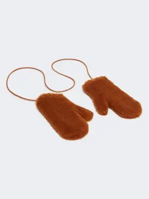 Max Mara Alpaca And Wool Teddy Fabric Mittens - Brown Bronze