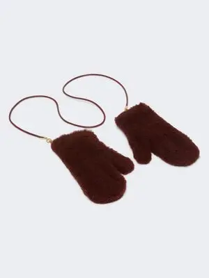 Max Mara Teddy Fabric Mittens - Red Purple