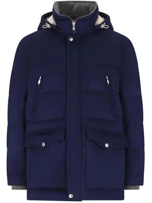 Brunello Cucinelli Bonded Nylon Outerwear Jacket With Packable Hood - Blue