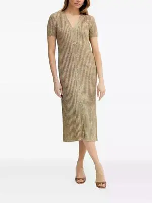 TWINSET Metallic Knit Buttoned Midi Dress