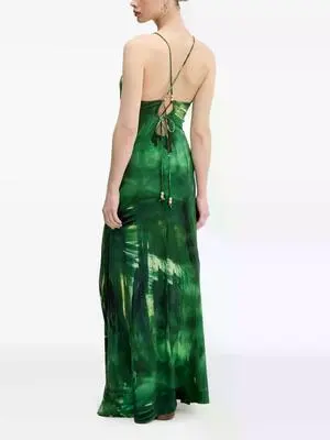 Desigual Leaf-print Tie-back Maxi Dress