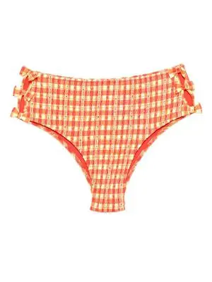 DAMSON MADDER Shirred Bow-embellished Bikini Bottom - Orange