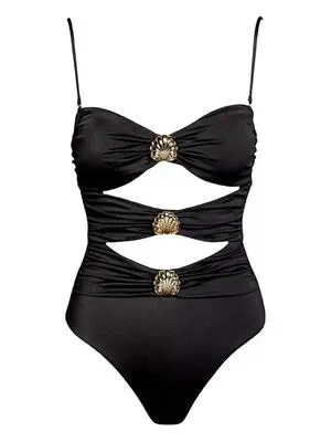 SOFIA ERHAN Shell-embellished Cut-out One-piece Swimsuit - Black