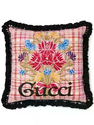 Gucci Floral Logo-embroidered Cushion - Pink