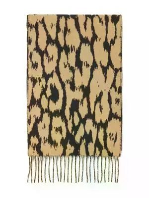 LANVIN Leopard-print Fringed Scarf - Neutrals