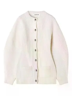 LANVIN Ribbed Knit Button Cardigan - Neutrals