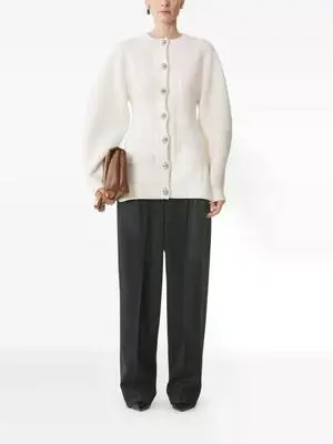 LANVIN Ribbed Knit Button Cardigan - Neutrals