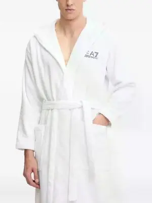 Emporio Armani Embroidered-logo Robe - White