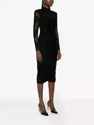 NISSA Rose-print Gathered Midi Dress